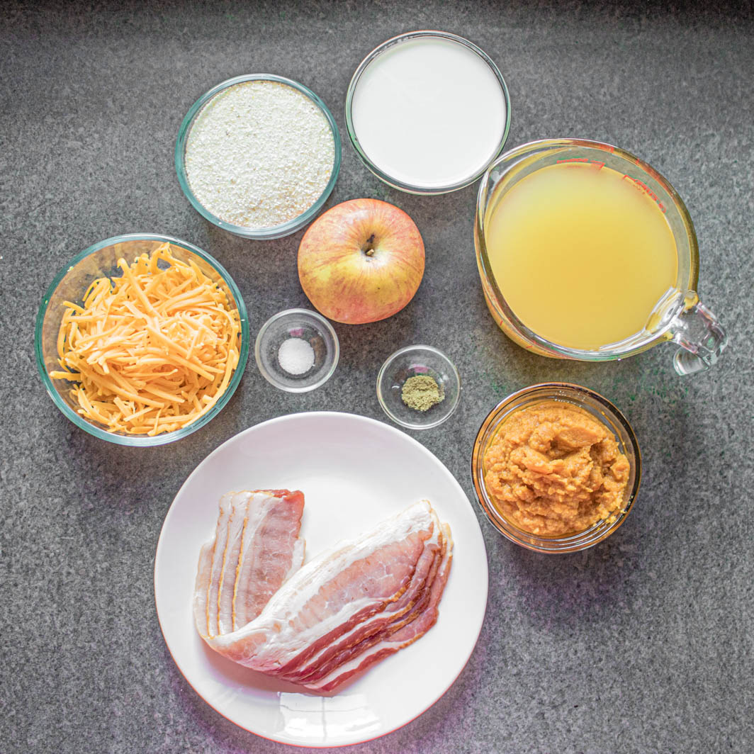 Pumpkin Cheddar Grits with Bacon & Apples - Sweet Beginnings Blog