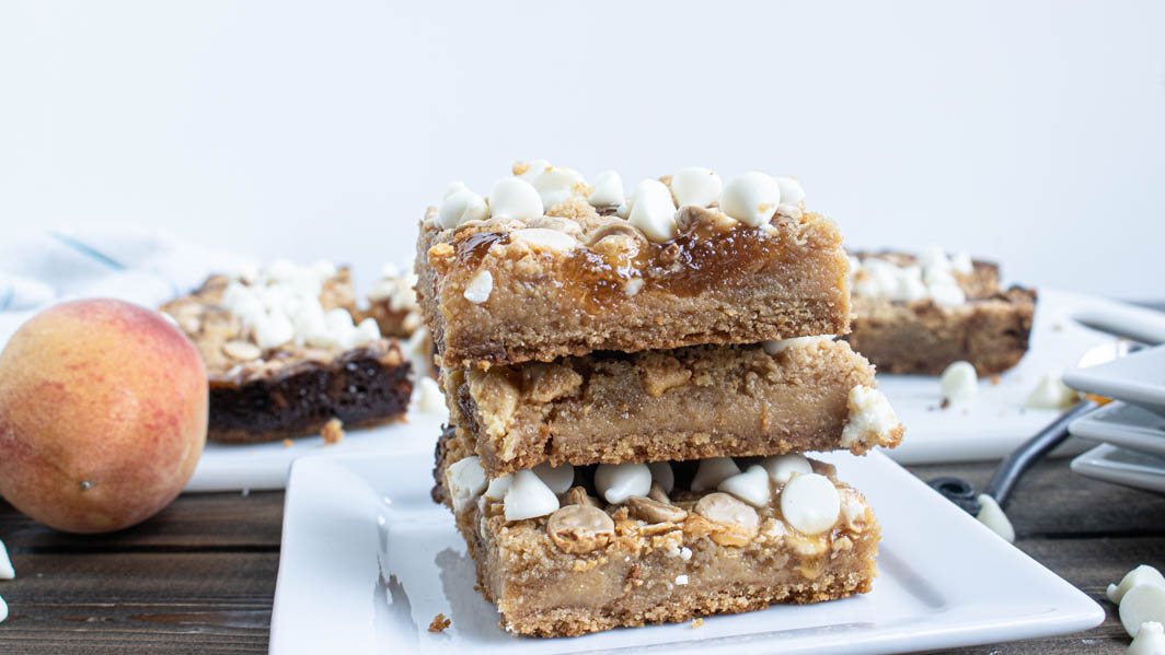 White Chocolate Peach Crumb Bars - Sweet Beginnings Blog