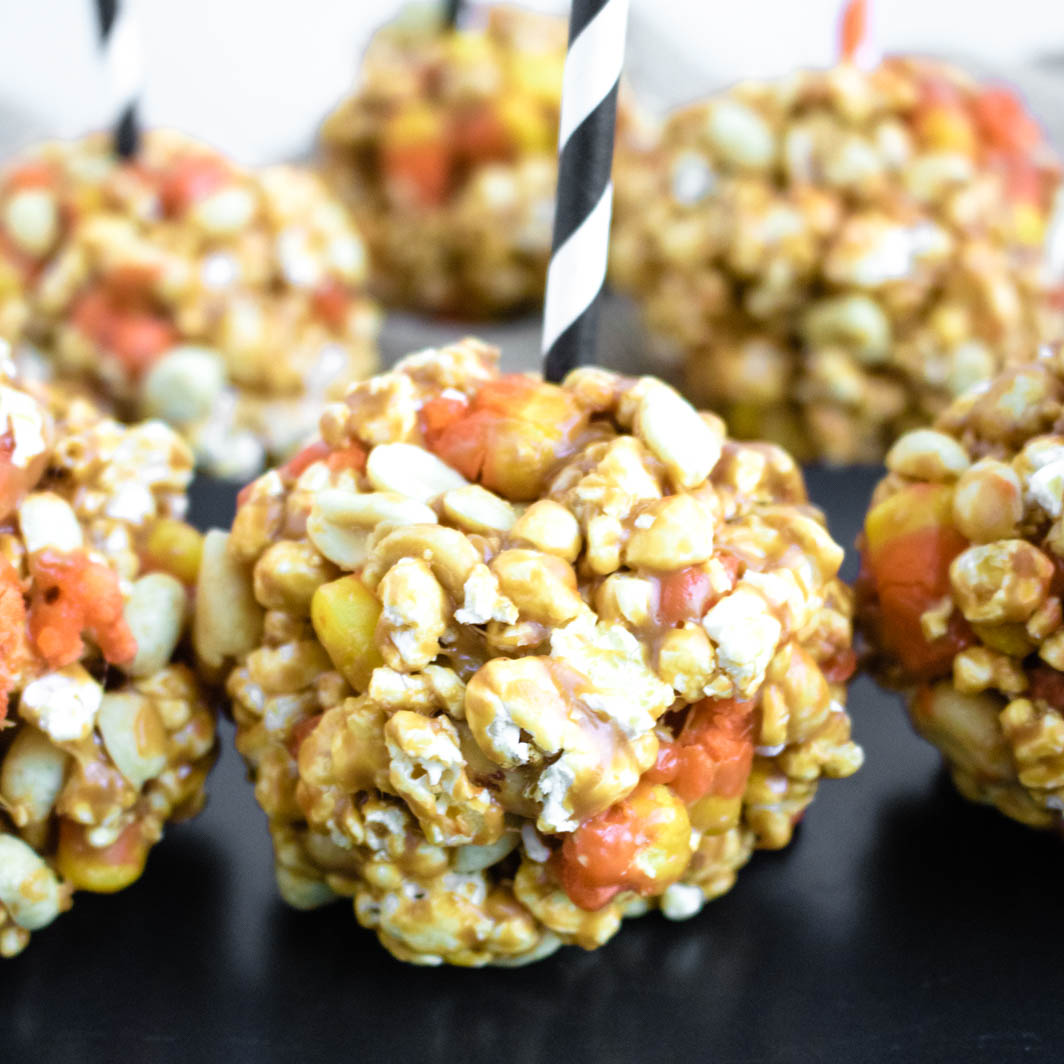 Candy Corn Popcorn Balls - Sweet Beginnings Blog